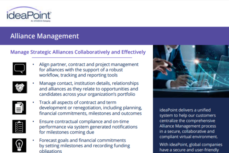 ideaPoint Alliance Management Data Sheet - Anaqua IP Management Software and Services