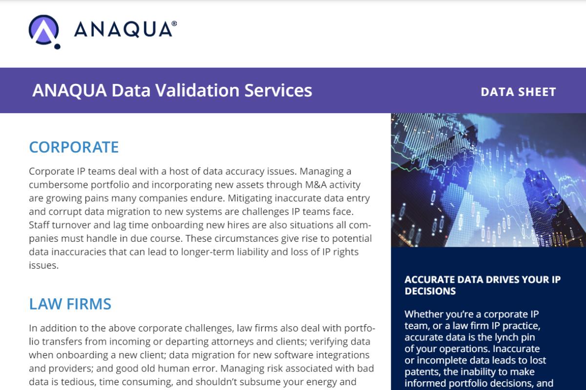 Anaqua Data Validation Services Data Sheet - Anaqua IP Management Software and Services