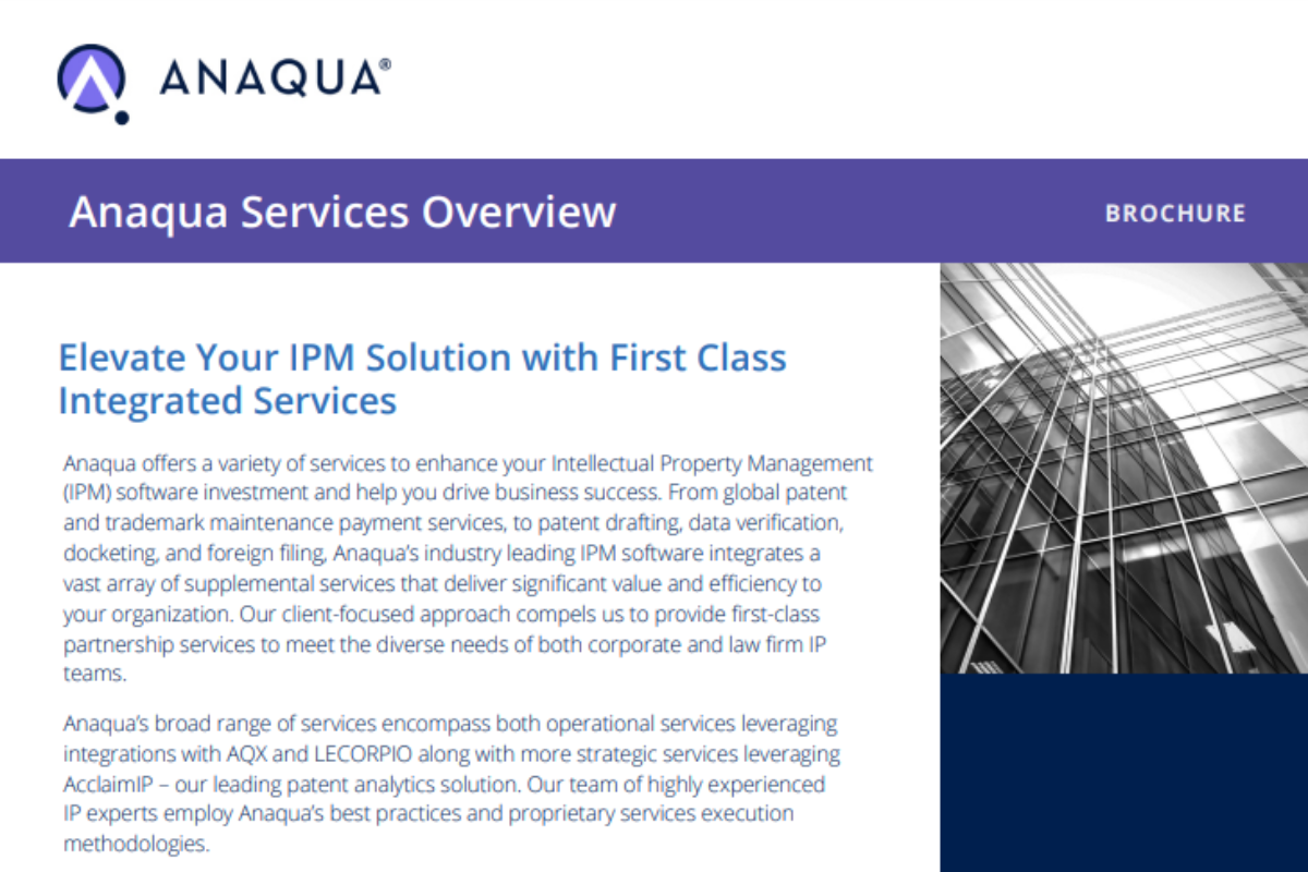 ANAQUA Services Data Sheet - Anaqua IP Management Software and Services