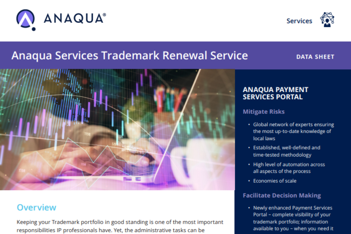 Trademark Renewals Data Sheet - Anaqua IP Management Software and Services