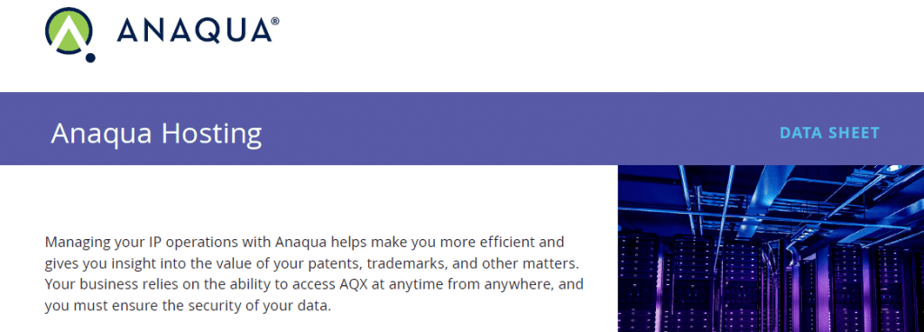 Hosting Data Sheet - Anaqua IP Management Software and Services