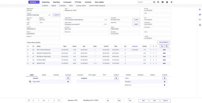 PATTSY WAVE | Patent and Trademark Docketing Software