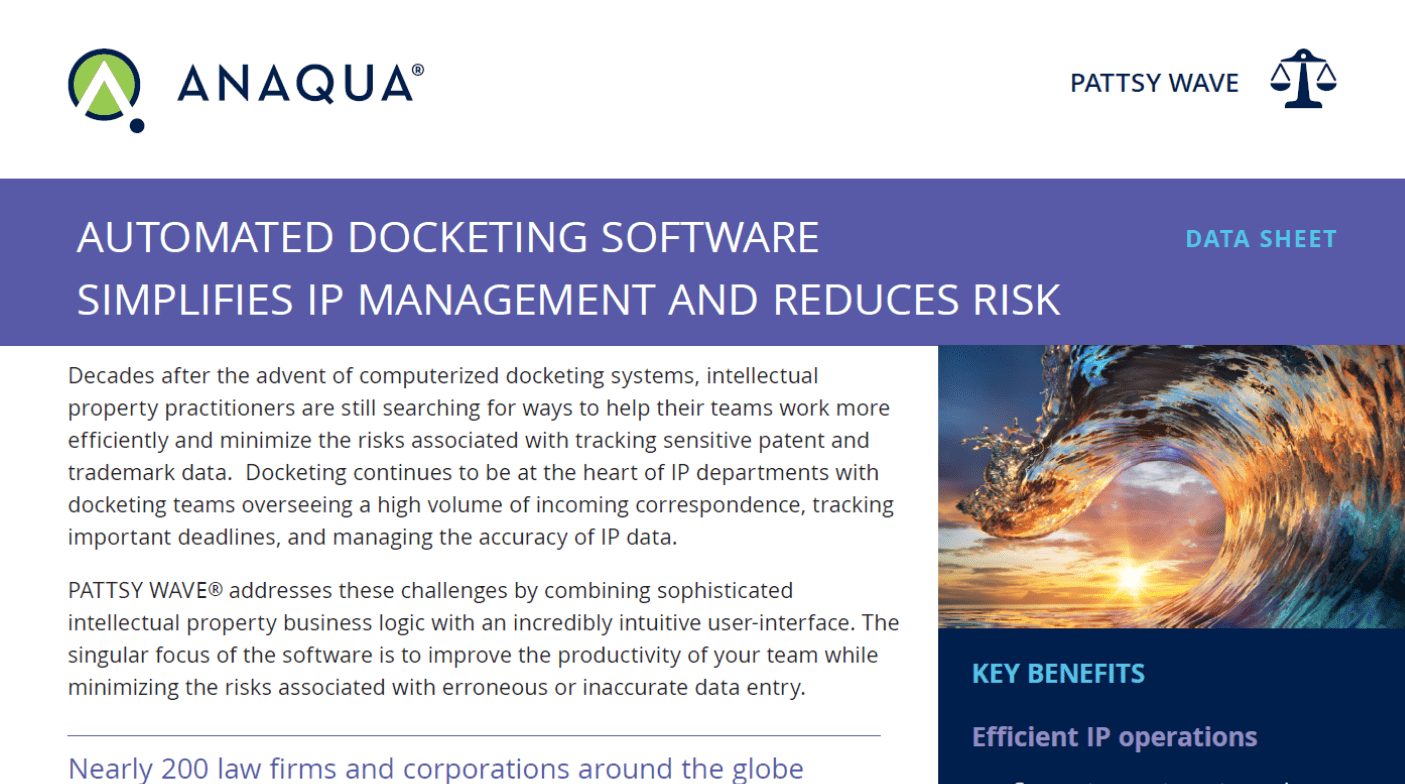 PATTSY WAVE Automated Docketing Software Data Sheet - Anaqua