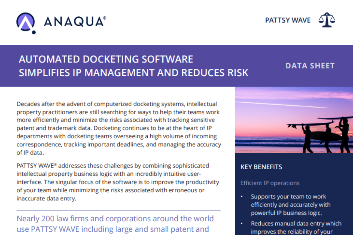 PATTSY WAVE Automated Docketing Software Data Sheet - Anaqua