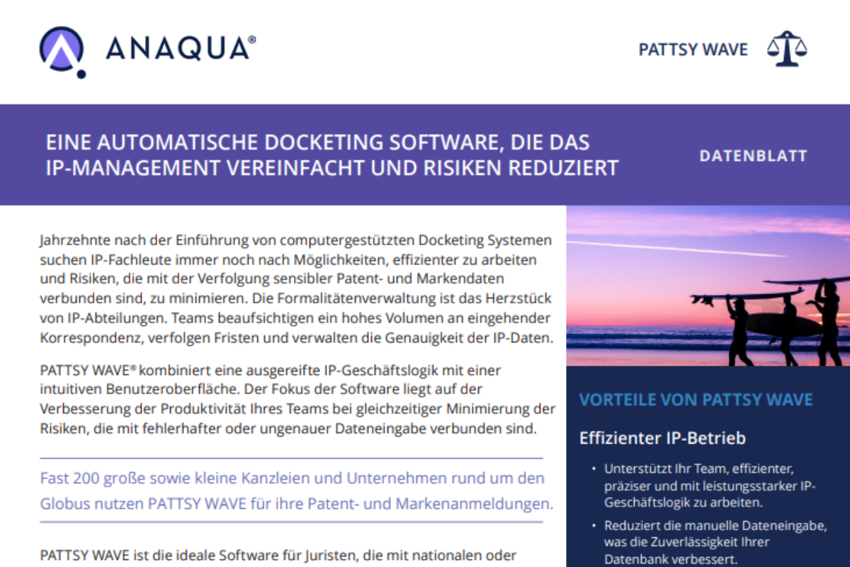 PATTSY WAVE Automatische Docketing Software Datenblatt - Anaqua