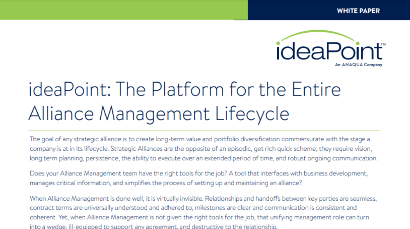 The Platform for the Entire Alliance Management Lifecycle - ideaPoint