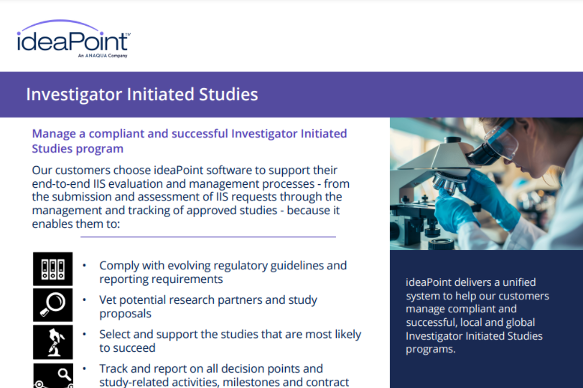ideaPoint Investigator Initiated Studies Management Data Sheet - Anaqua IP Management Software ...
